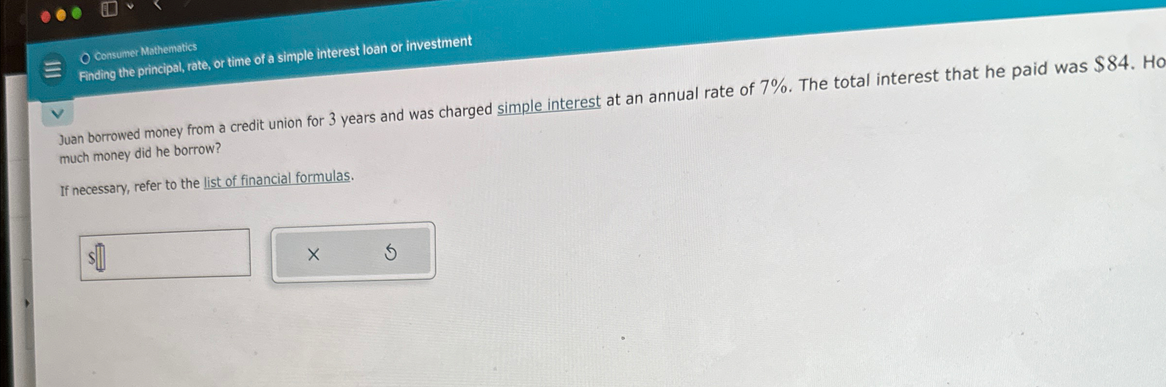 Solved Consumer MathematicsFinding the principal, rate, or | Chegg.com
