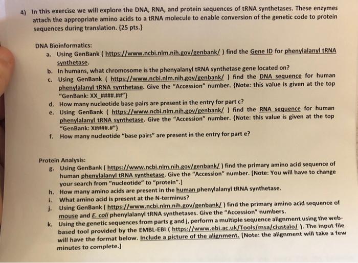 Solved 4) In this exercise we will explore the DNA, RNA, and | Chegg.com