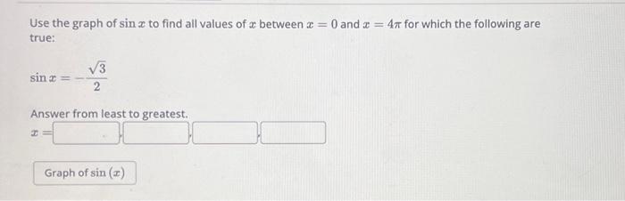 Solved Use the graph of sinx to find all values of x between | Chegg.com