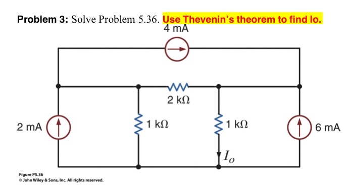 Solved Problem 3: Solve Problem 5.36. ﻿Use Thevenin's | Chegg.com