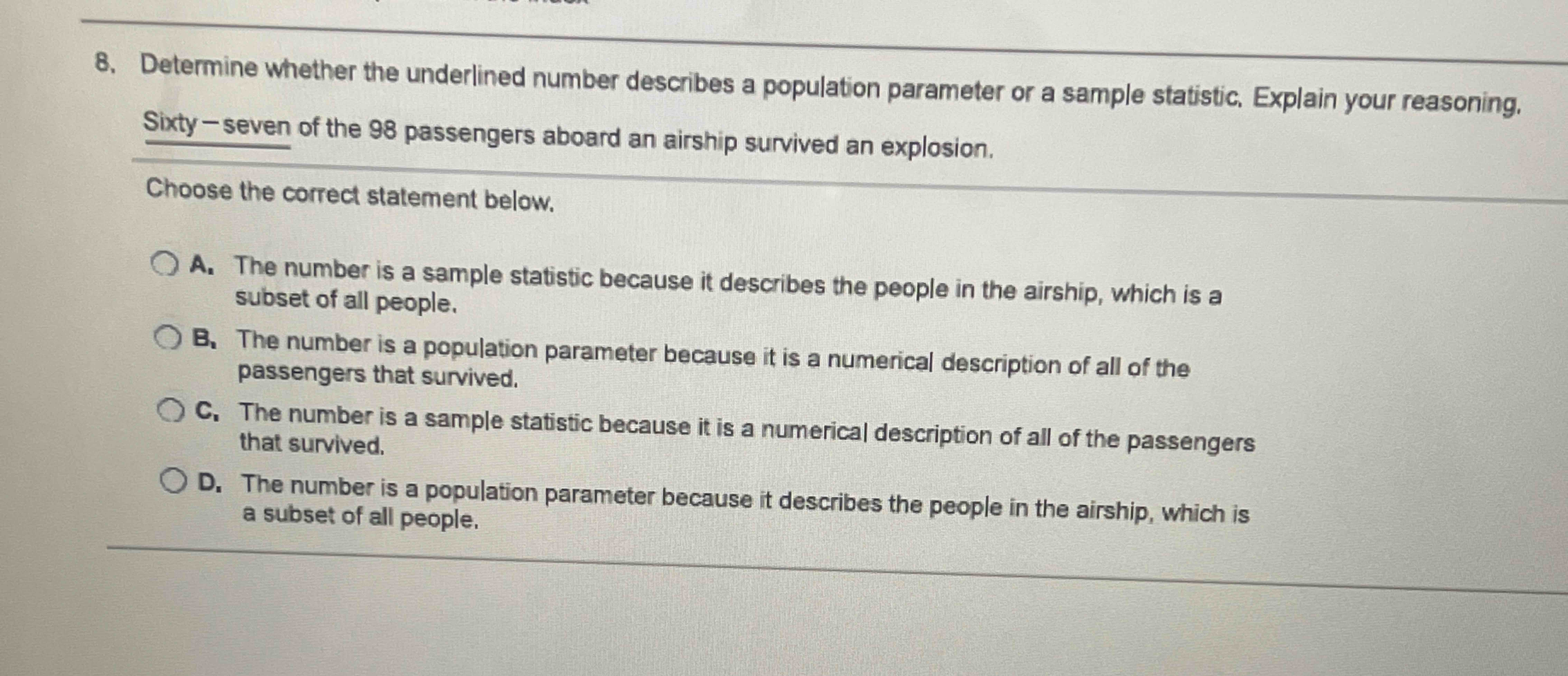Solved 8. ﻿Determine whether the underlined number describes | Chegg.com