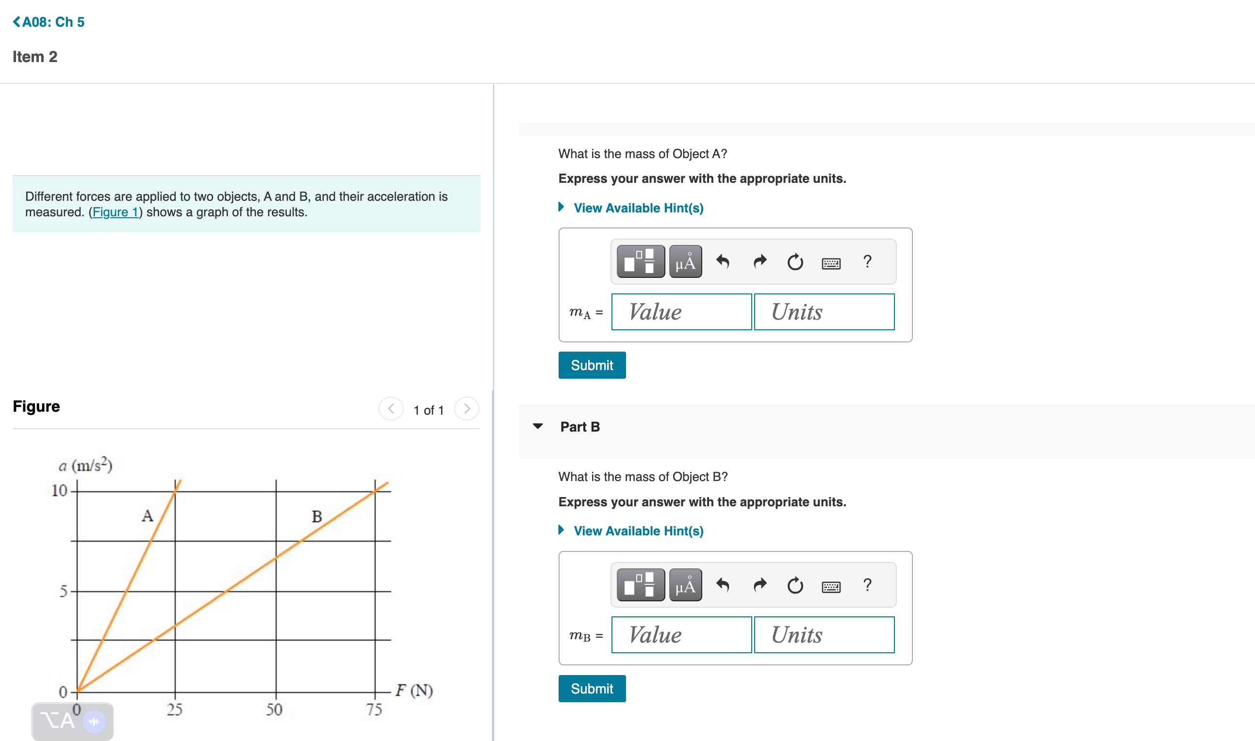 Solved Item 2Different forces are applied to two objects, A | Chegg.com