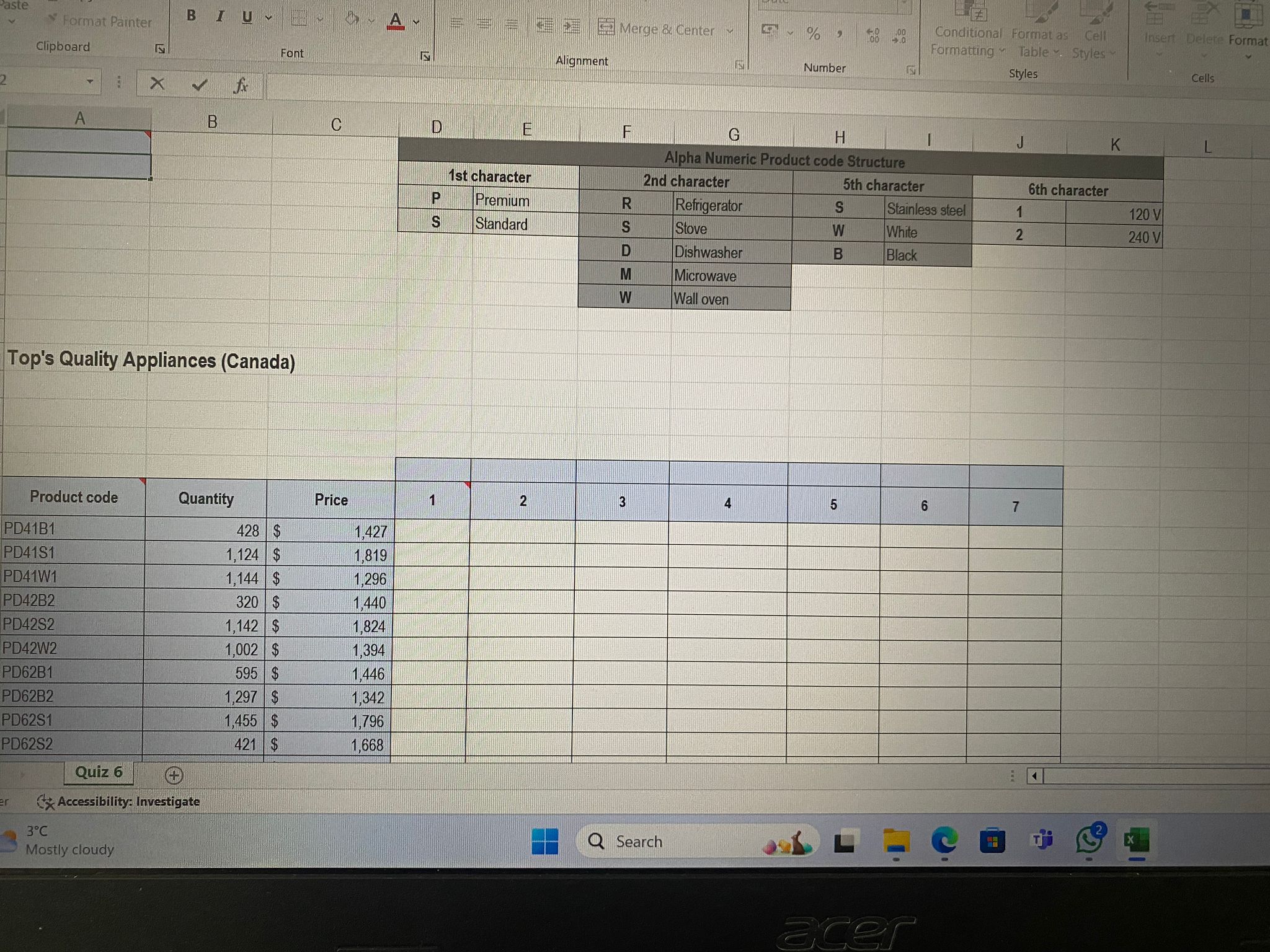 Solved In F16: Use the product code breakdown provided at | Chegg.com