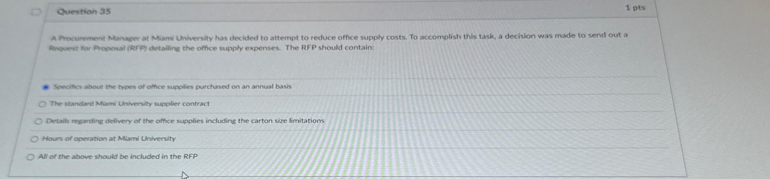 Solved Question 351 ﻿ptsA Arocunement Manager at Miami | Chegg.com