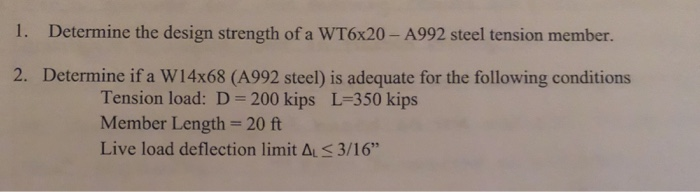 Solved 1. Determine the design strength of a WT6x20 - A992 | Chegg.com