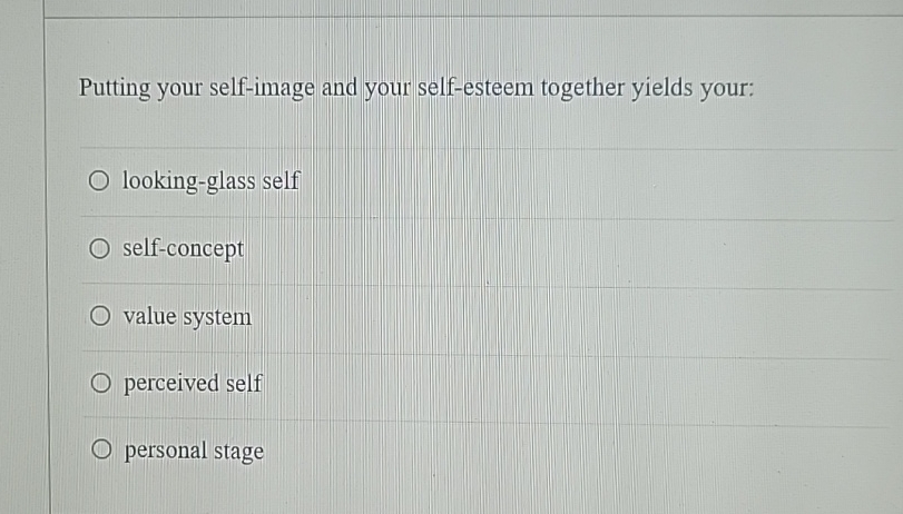 Solved Putting your self-image and your self-esteem together | Chegg.com