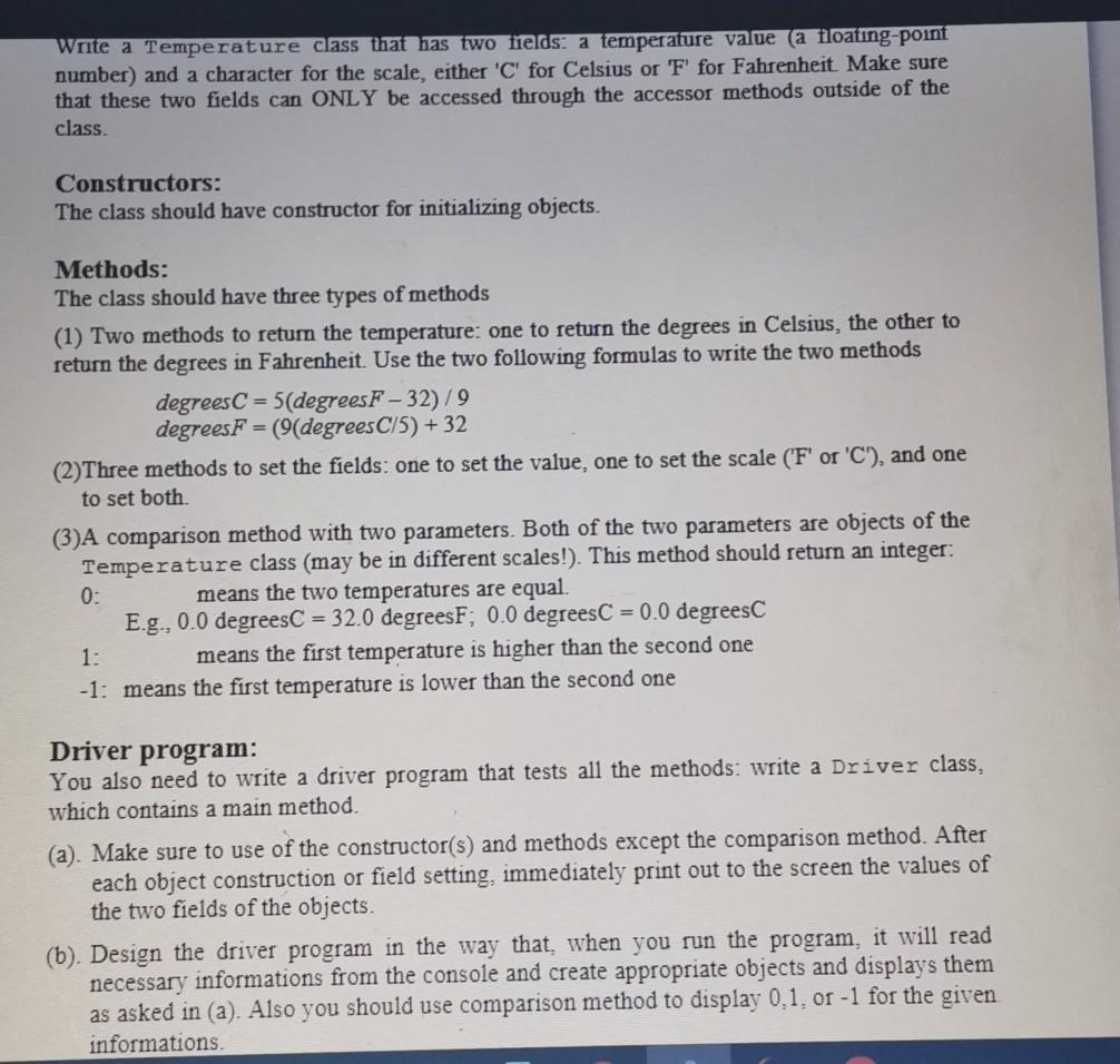 Solved Write a Temperature class that has two teas: a | Chegg.com