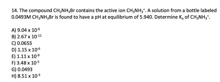 14. The compound CH3NH3Br contains the active ion | Chegg.com
