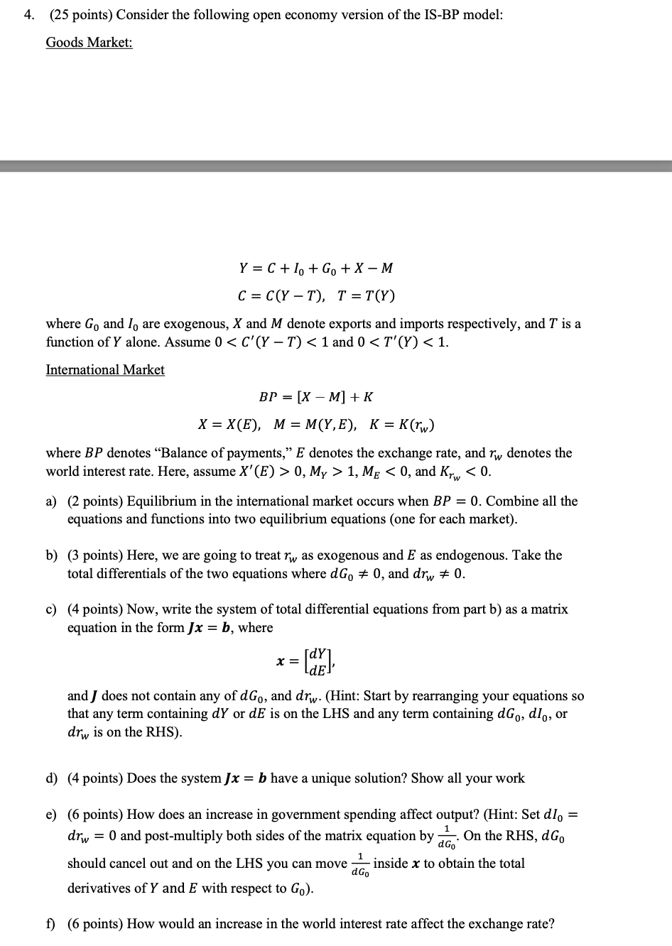 Solved (25 ﻿points) ﻿Consider the following open economy | Chegg.com