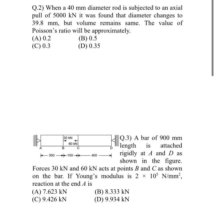 Solved Q.2) When a 40 mm diameter rod is subjected to an | Chegg.com