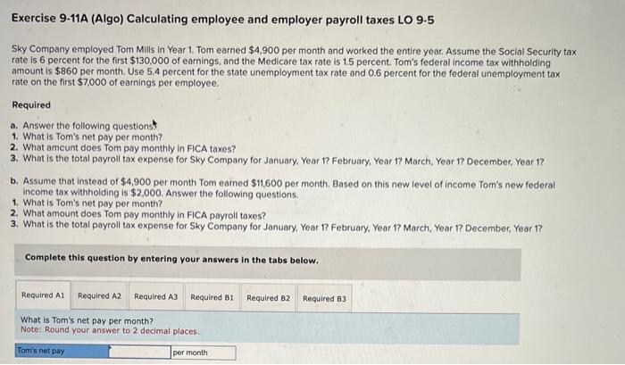 Solved Exercise 9-11A (Algo) Calculating employee and | Chegg.com