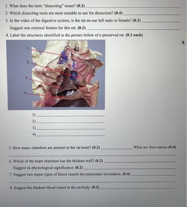 Solved 1. What does the term "dissecting" mean? (0.2) 2. | Chegg.com