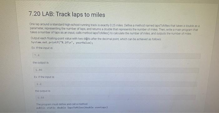 Solved 7.20 LAB: Track laps to miles One tap around a | Chegg.com