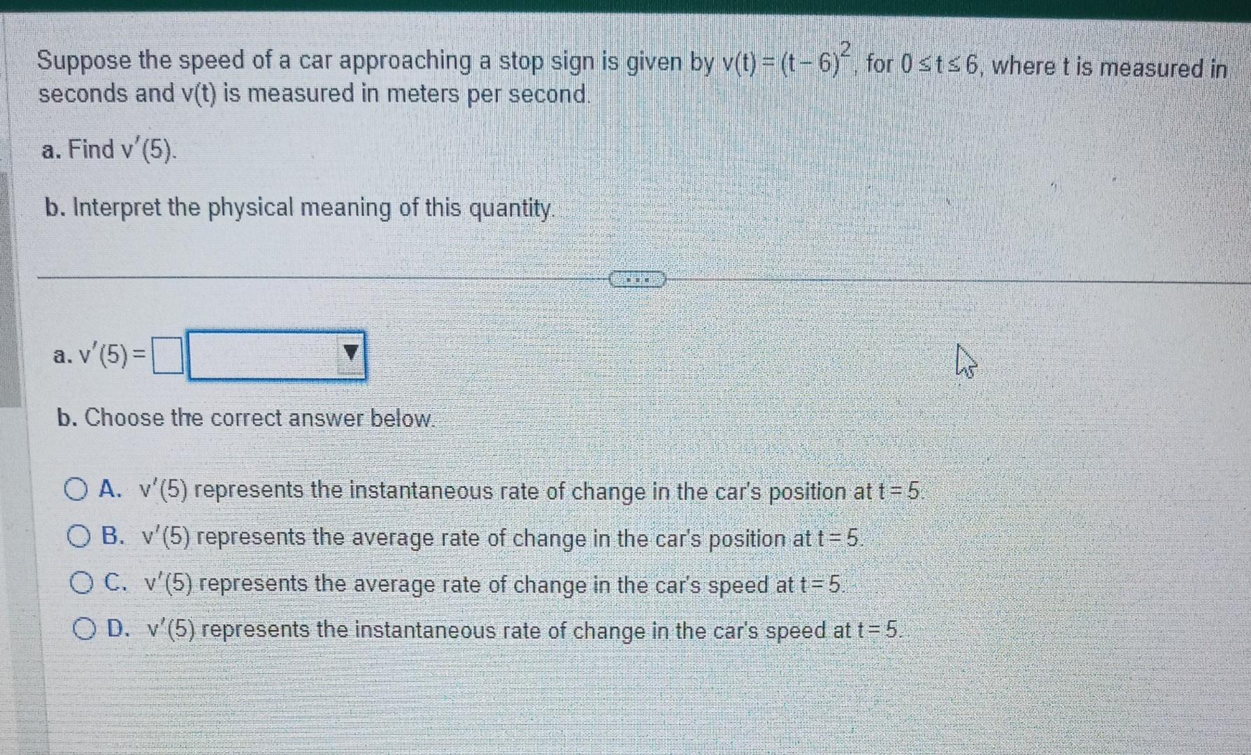 Solved Suppose the speed of a car approaching a stop sign is | Chegg.com
