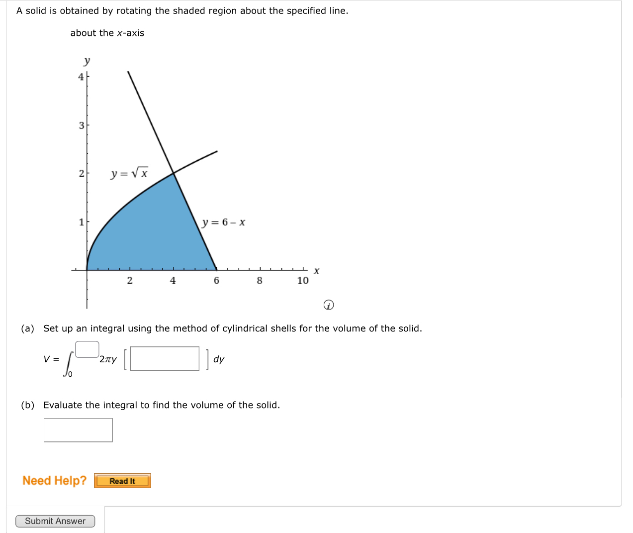 Solved A solid is obtained by rotating the shaded region | Chegg.com