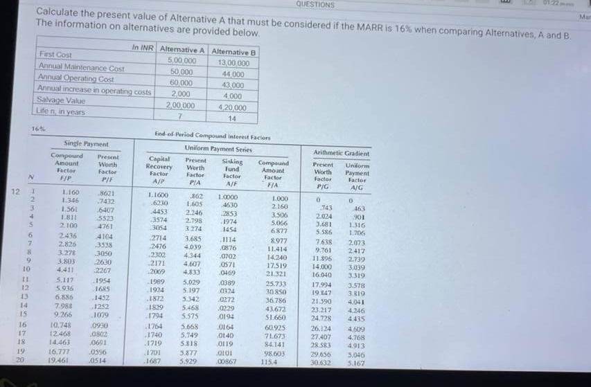 Solved Calculate the present value of Alternative A that | Chegg.com