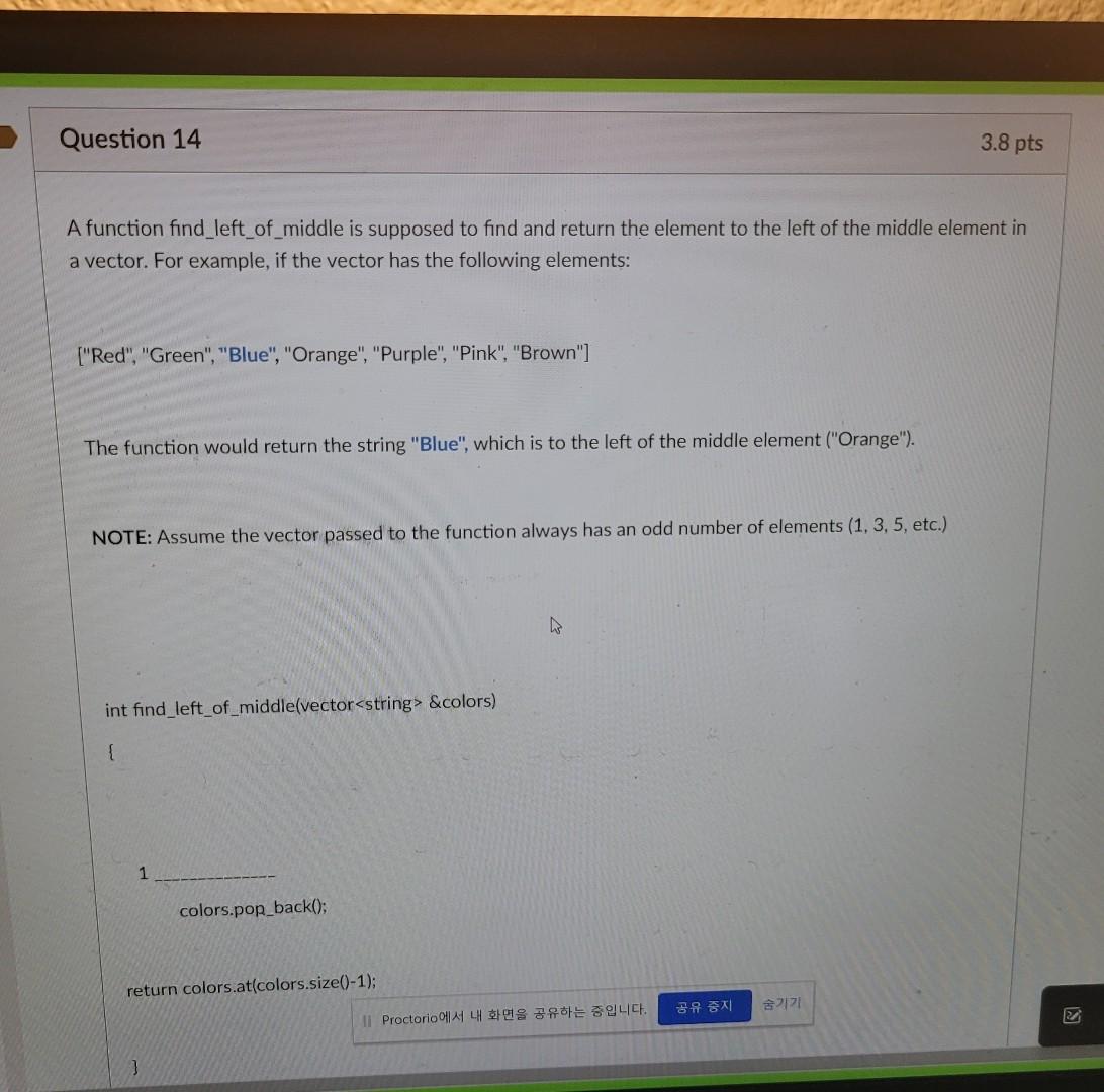 Solved A function find_left_of_middle is supposed to find | Chegg.com