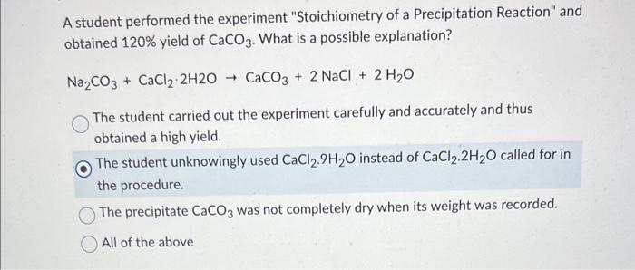 Solved A student performed the experiment "Stoichiometry of | Chegg.com