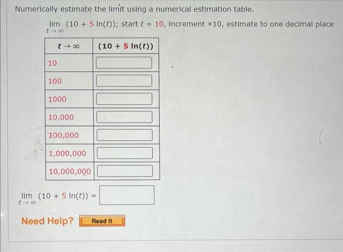 Solved Numerically estimate the limit using a numerical | Chegg.com Solved Numerically estimate the limit using a numerical | Chegg.com