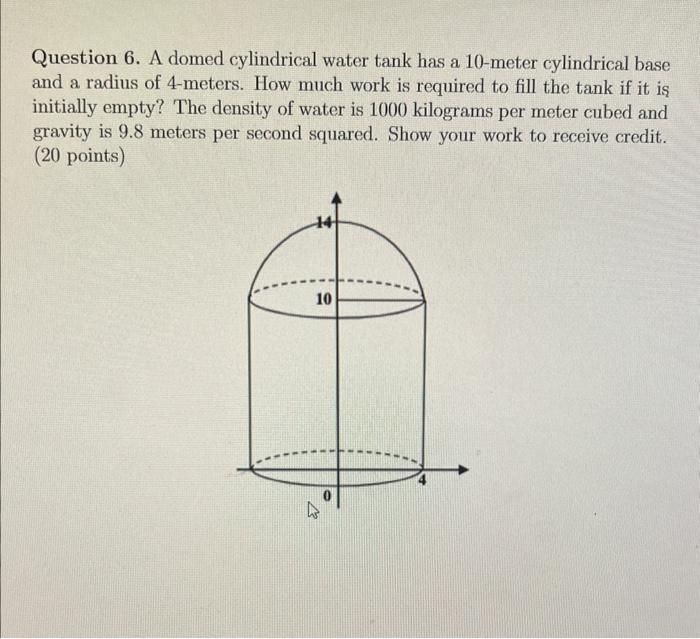Solved Question 6. A domed cylindrical water tank has a | Chegg.com