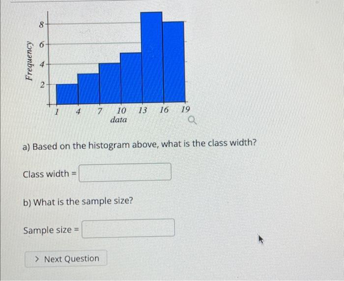 Solved a) Based on the histogram above, what is the class | Chegg.com
