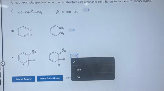 Solved For each example, specify whether the two structures | Chegg.com