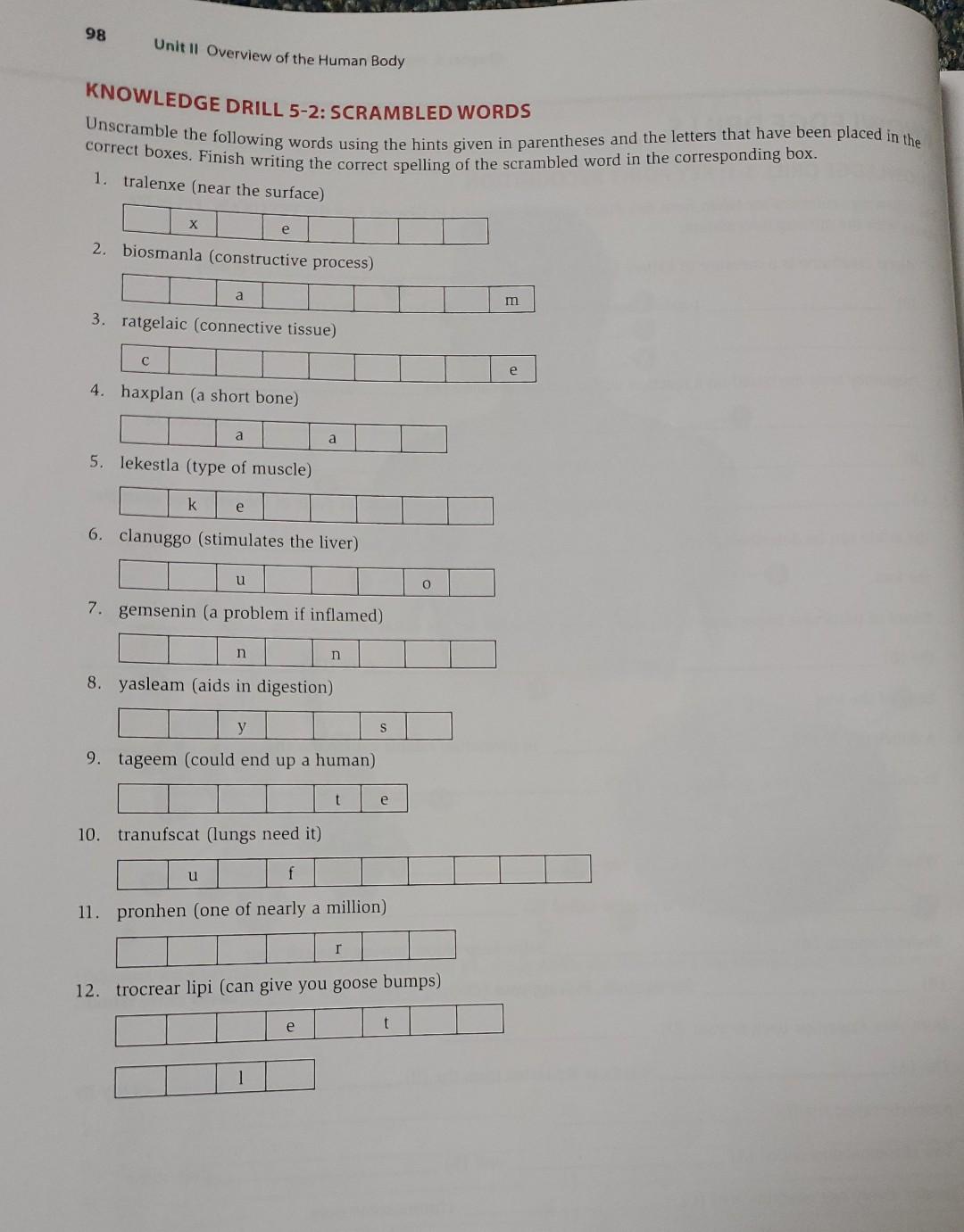 KNOWLEDGE DRILL 5-2: SCRAMBLED WORDS Unscramble the | Chegg.com