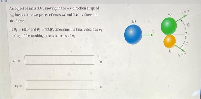 Solved ol 25 2M An object of mass 3 M, moving in the +x | Chegg.com