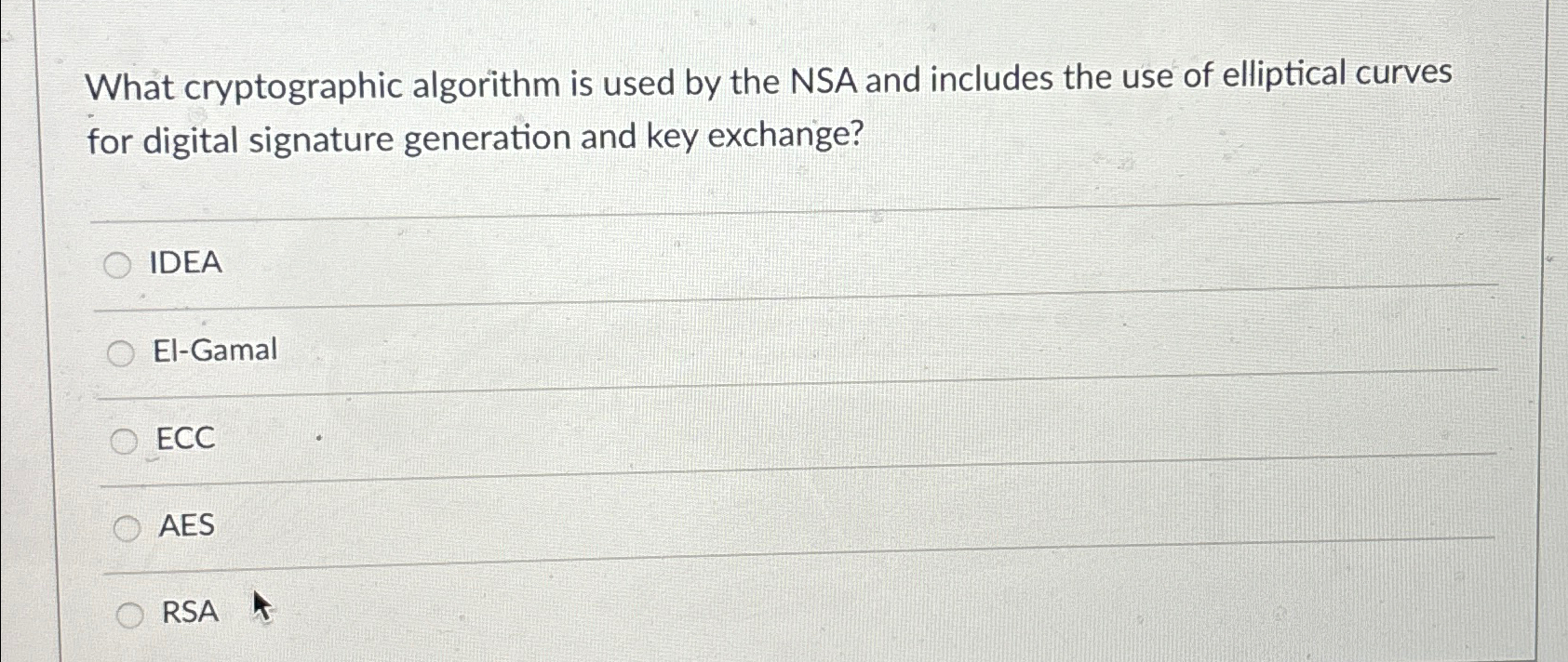 Solved What cryptographic algorithm is used by the NSA and | Chegg.com