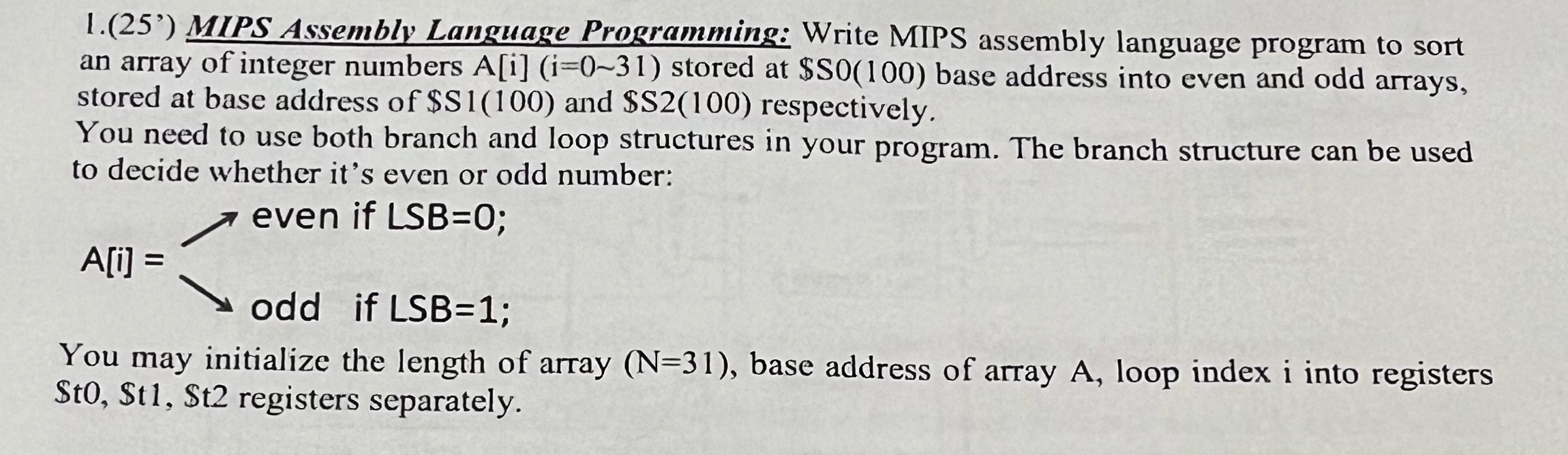 Solved 1.(25') MIPS Assembly Language Programming: Write | Chegg.com Solved 1.(25') MIPS Assembly Language Programming: Write | Chegg.com