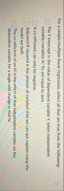 Solved For a simple/multiple linear regression, select all | Chegg.com