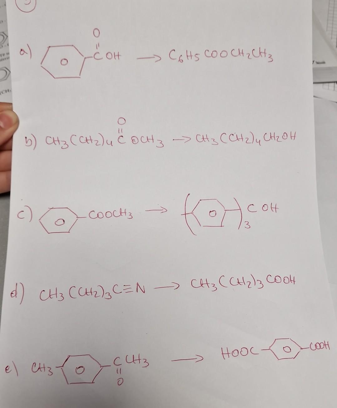 Solved a) b) CH3(CH2)4COOOH3→CH3(CH2)4CH2OH C) | Chegg.com