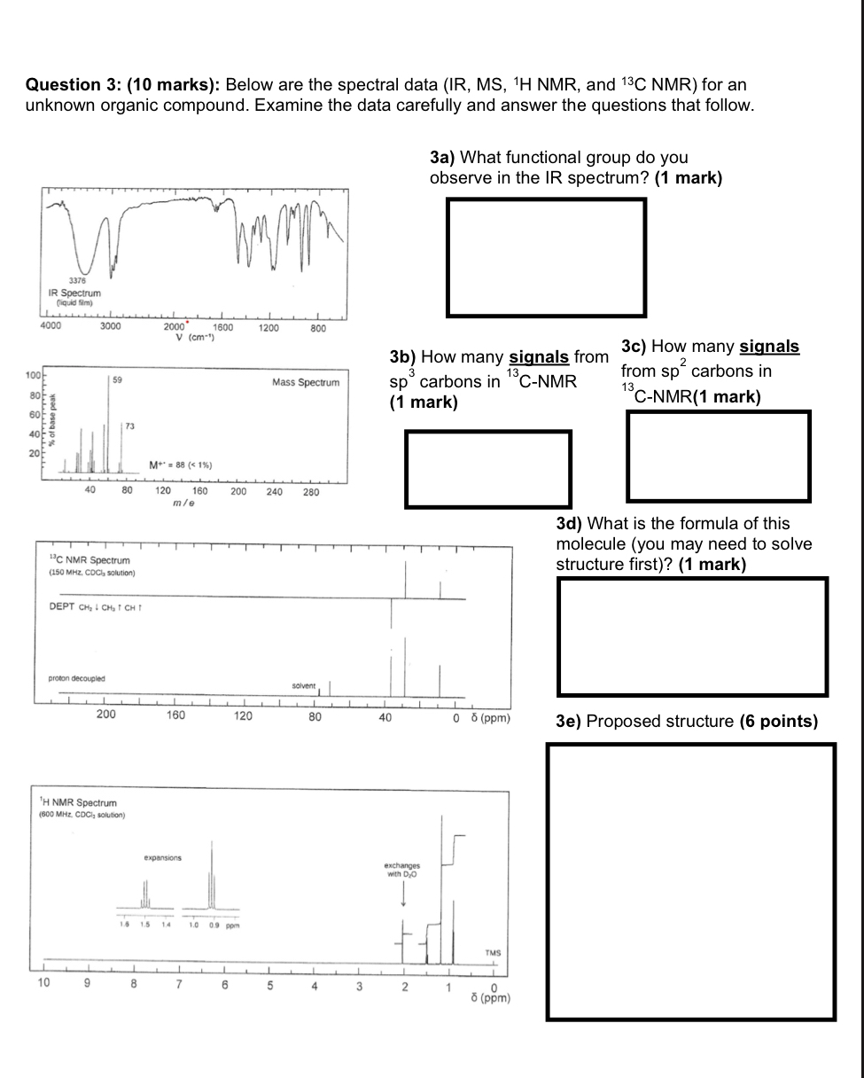 Solved Question 3: (10 ﻿marks): Below are the spectral data | Chegg.com