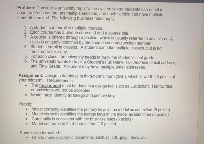 Solved Problem: Consider a university registration system | Chegg.com
