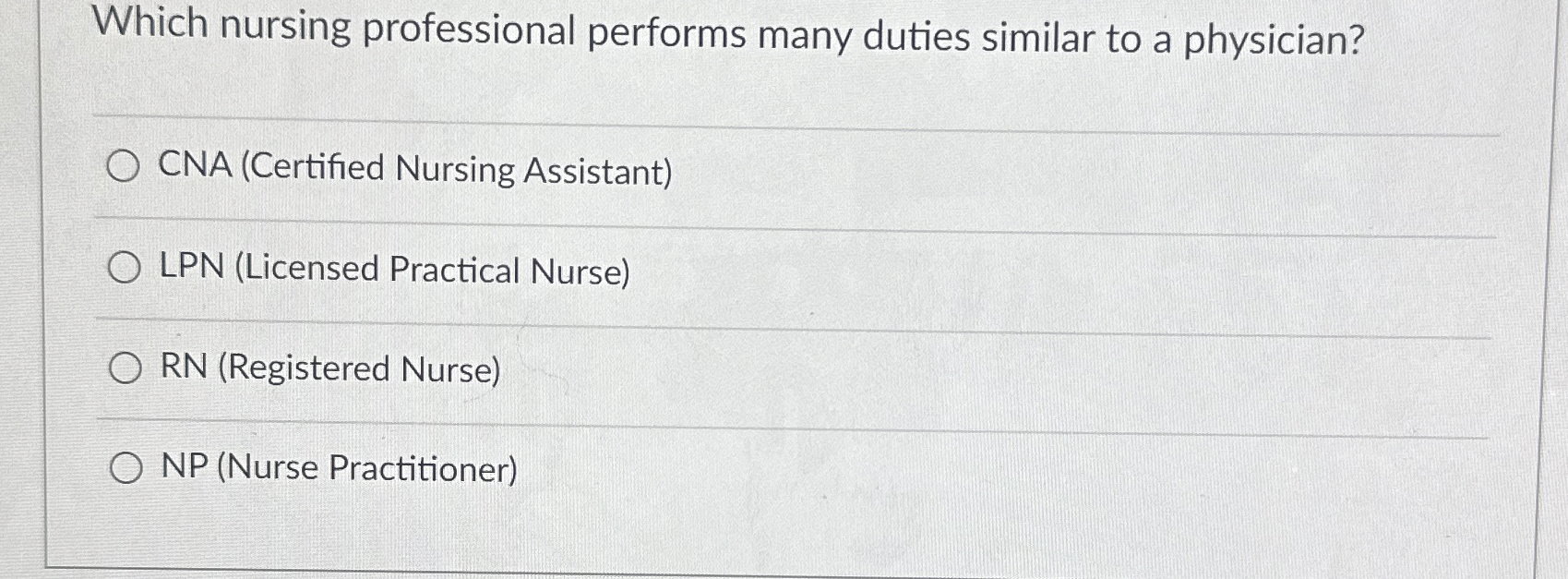 Solved Which nursing professional performs many duties | Chegg.com