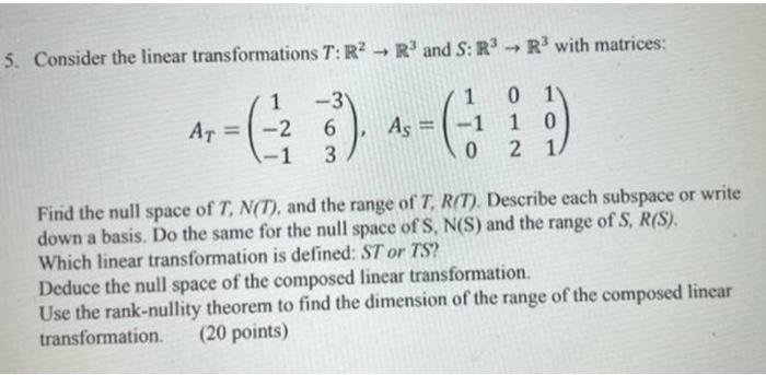 Solved Consider the linear transformations T:R2→R3 and | Chegg.com