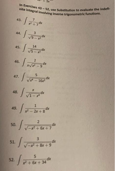 Solved In Exercises 43−52, use substitution to evaluate the | Chegg.com