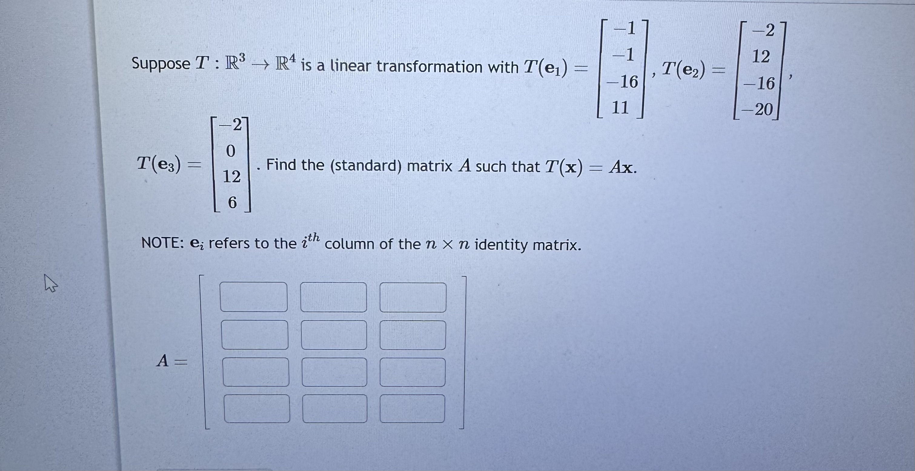 Solved Suppose T:R3→R4 ﻿is a linear transformation with | Chegg.com