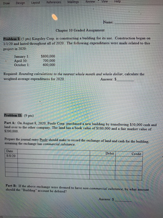 Solved Draw Design Layout References Mailings Review View