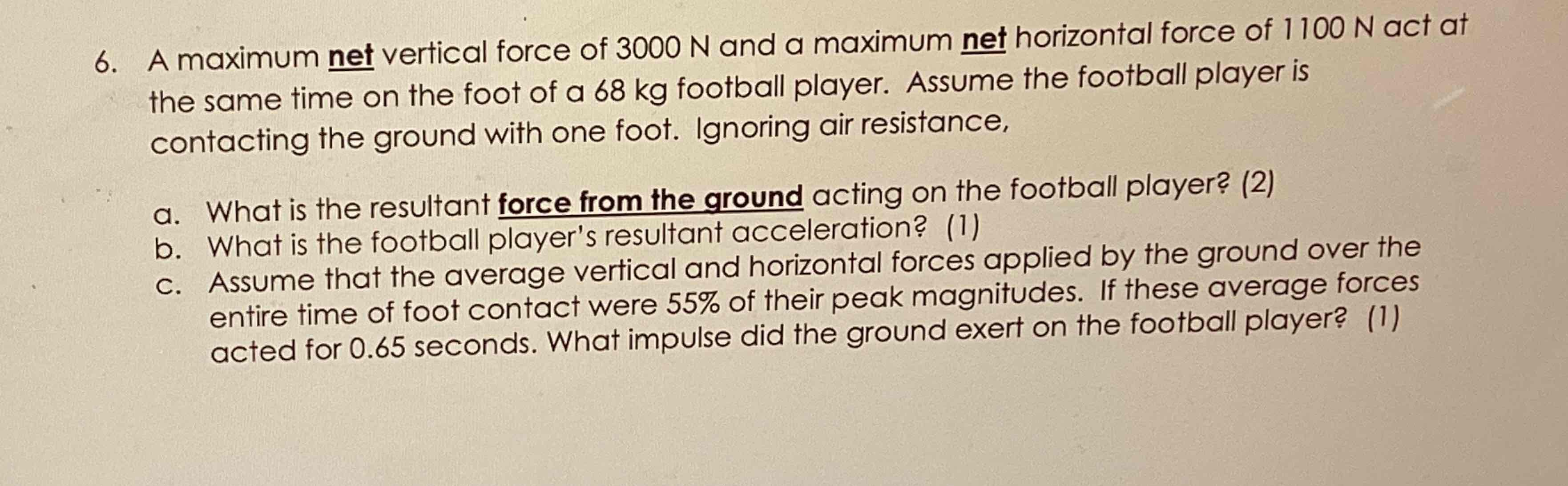 Solved A maximum net vertical force of 3000N ﻿and a maximum | Chegg.com