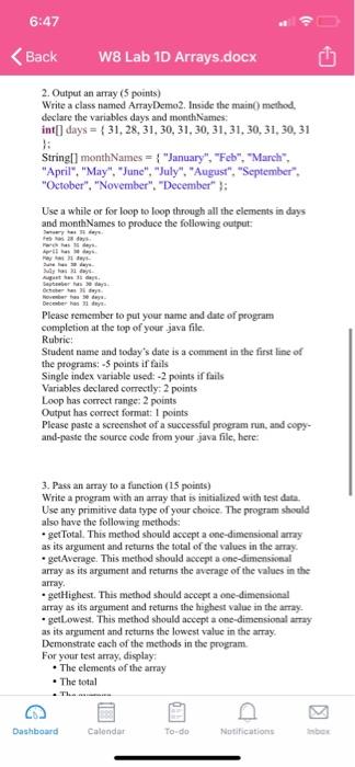 Solved 6:47 (Back W8 Lab 10 Arrays.docx 2. Output an array(5 | Chegg.com