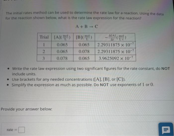 Solved The initial rates method can be used to determine the | Chegg.com