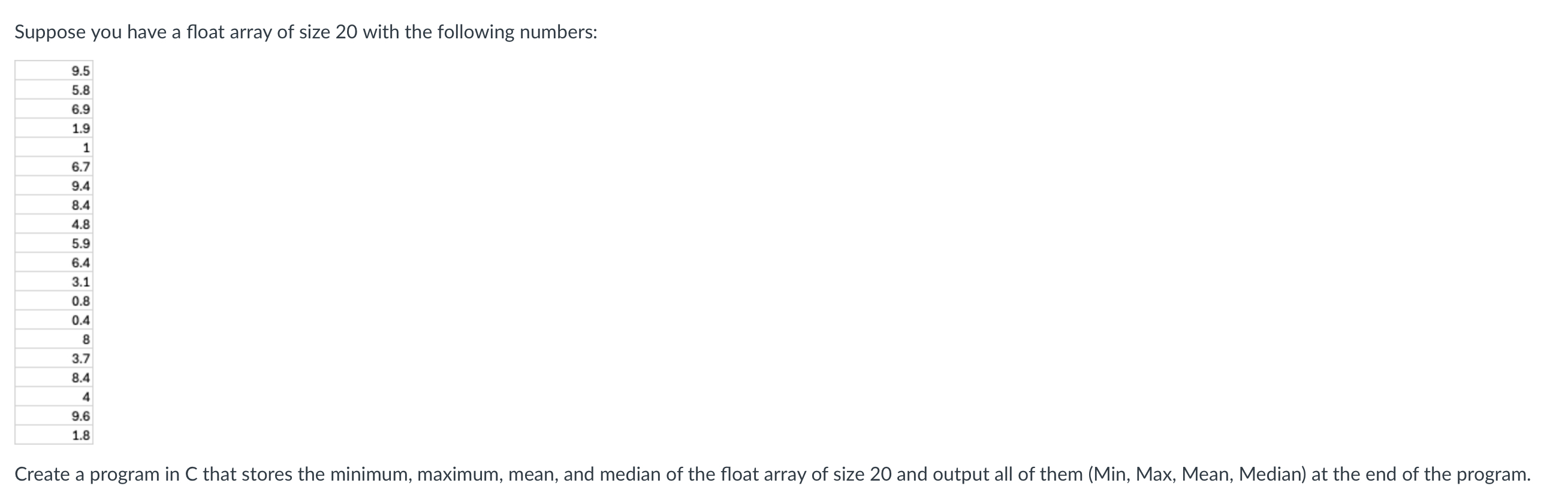 Solved Suppose you have a float array of size 20 ﻿with the | Chegg.com