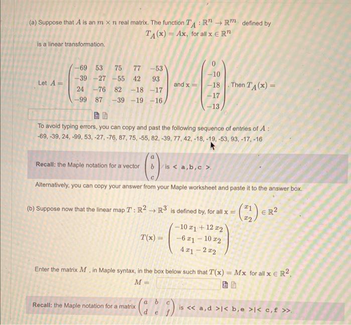 Solved (a) Suppose that A is an m x n real matrix. The | Chegg.com