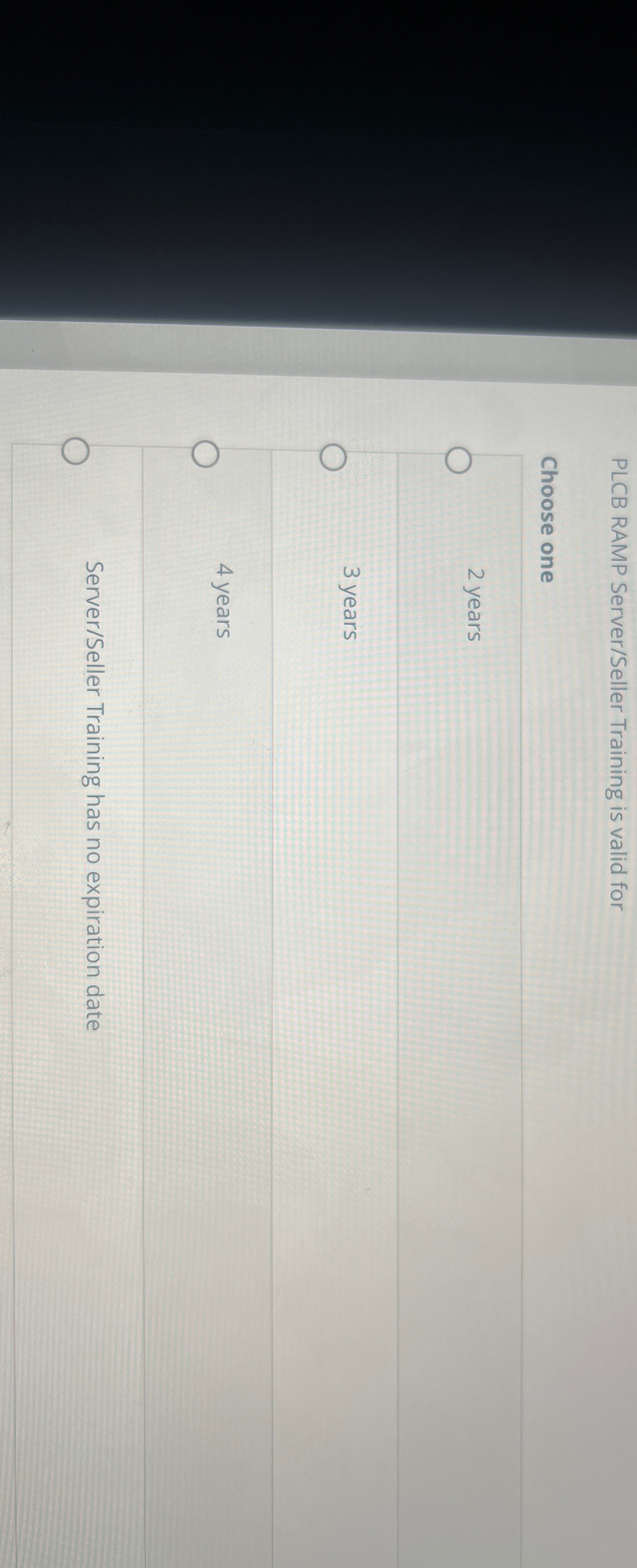 Solved PLCB RAMP Server/Seller Training is valid forChoose | Chegg.com