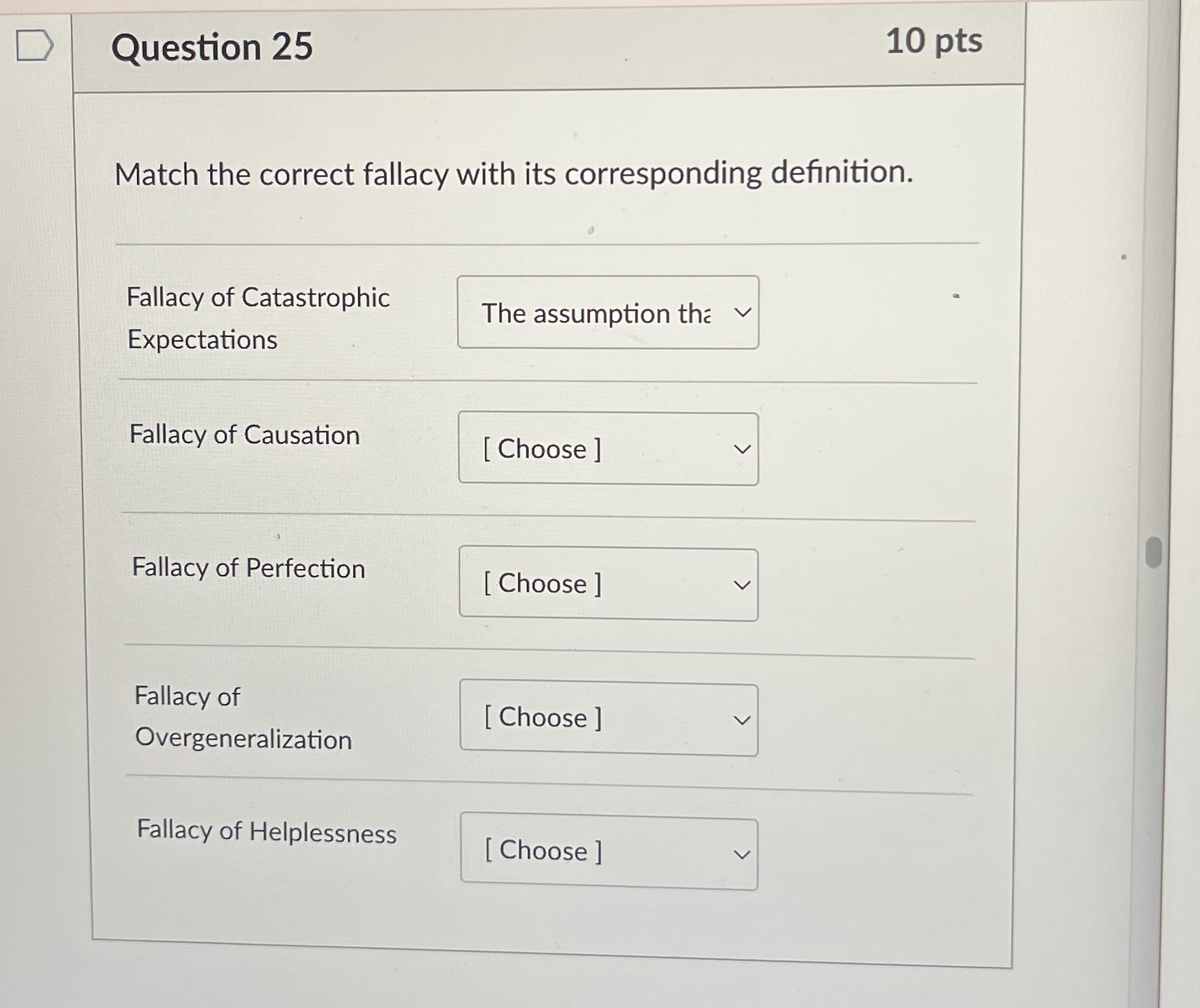 Solved Question 2510 ﻿ptsMatch the correct fallacy with its | Chegg.com