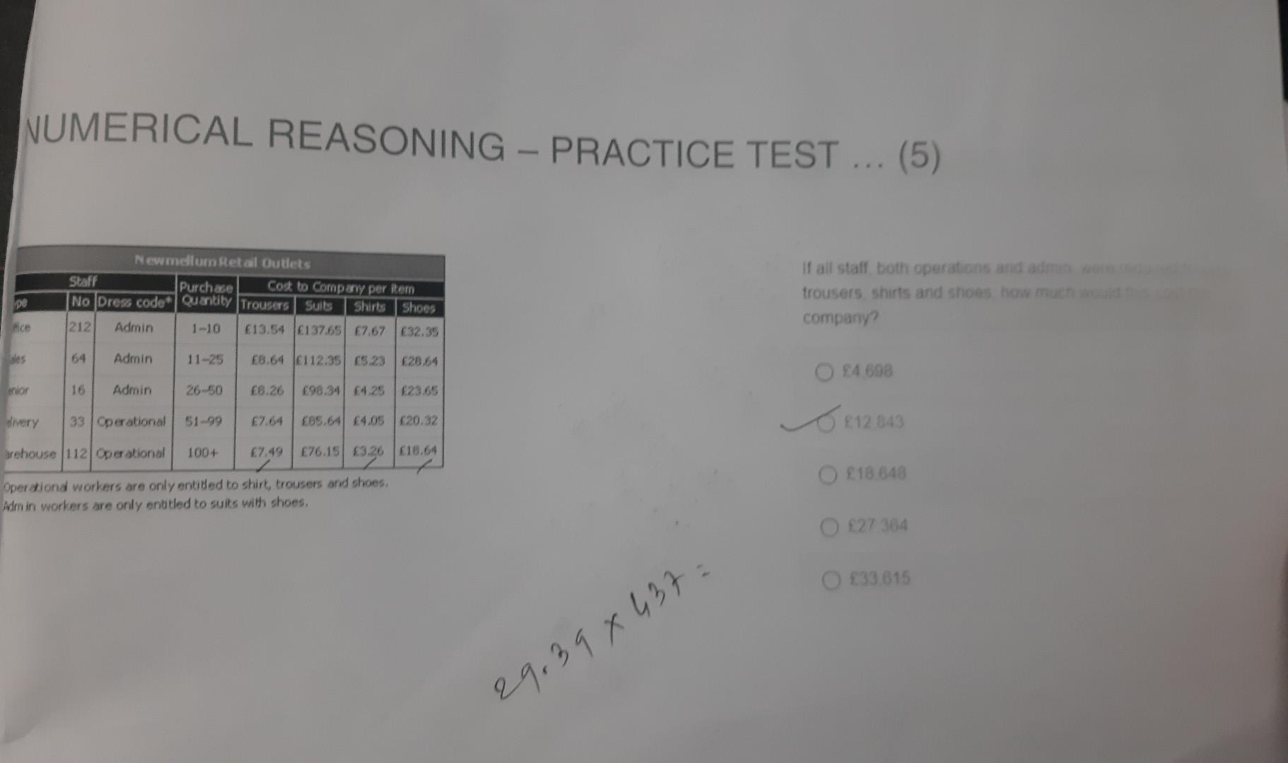 Solved NUMERICAL REASONING - PRACTICE TEST (5) | Chegg.com