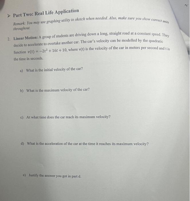 Solved Part Two: Real Life Application Remark: You may use | Chegg.com