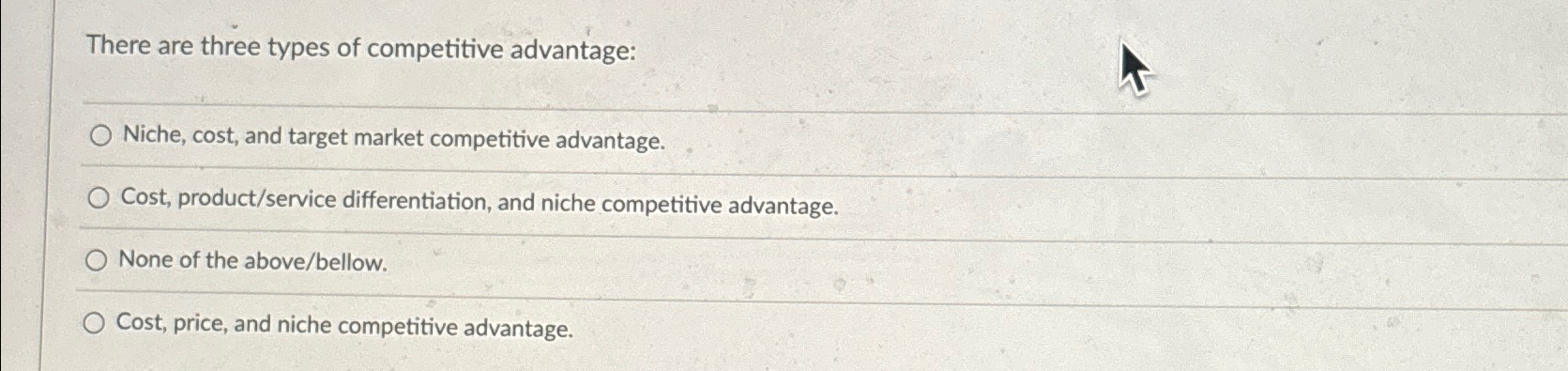 Solved There are three types of competitive advantage:Niche, | Chegg.com