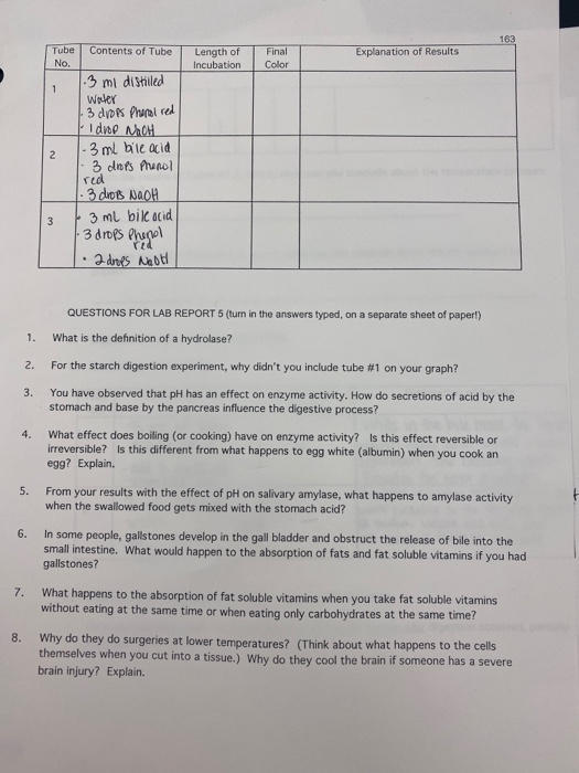EXERCISE 5 PHYSIOLOGY OF DIGESTION LAB REPORT A. | Chegg.com